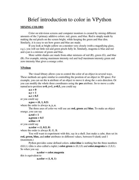 Notes On Mixing Colors Science And Computers I Phy 307 Docsity