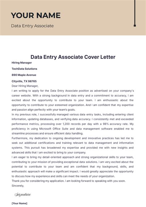 Free Data Entry Associate Cover Letter Template To Edit Online