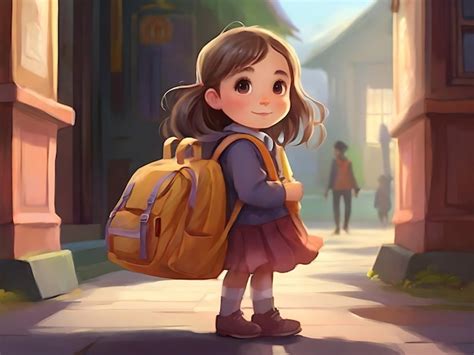 학교 소녀 일러스트레이션 프리미엄 벡터