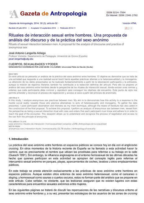 PDF Rituals Of Sexual Interaction Between Men A Proposal For The Analysis Of Discourse And