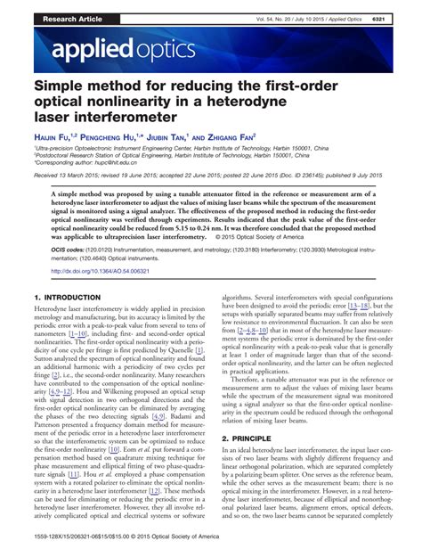 Pdf Simple Method For Reducing The First Order Optical Nonlinearity In A Heterodyne Laser