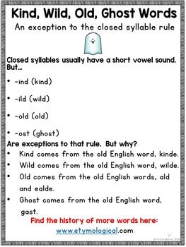 Closed Syllable Exception IND ILD OLD OST Phonics Printables Word List Builder