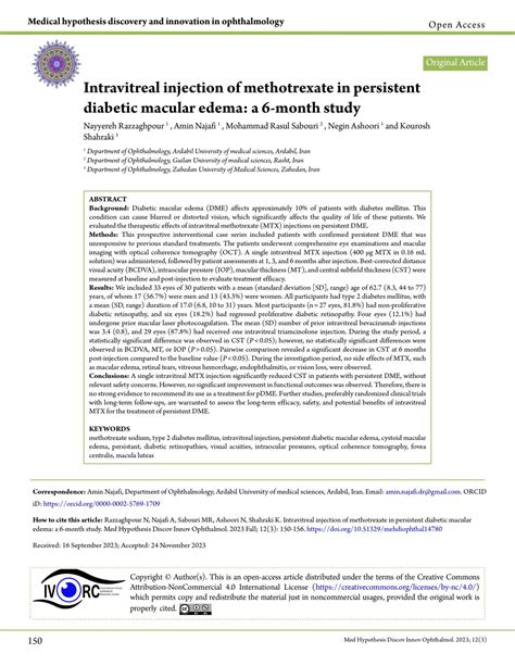 Medical Hypothesis Group On Linkedin Intravitreal Injection Of Methotrexate In Persistent