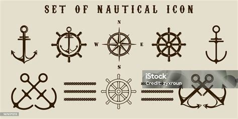 고립된 항해 아이콘 벡터 일러스트레이션 템플릿 그래픽 디자인 세트 선원과 해군 개념에 대한 다양한 해양 기호 또는 기호의 번들 컬렉션 개념에 대한 스톡 벡터 아트 및 기타