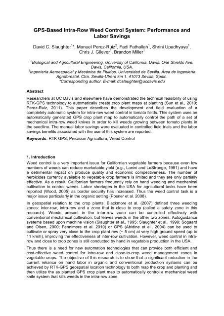 Gps Based Intra Row Weed Control System Performance And