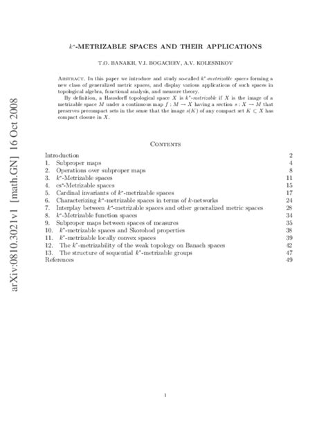 Pdf K Metrizable Spaces And Their Applications
