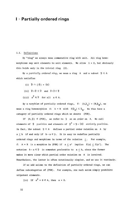 Partially Ordered Rings Chapter I Partially Ordered Rings And Semi Algebraic Geometry