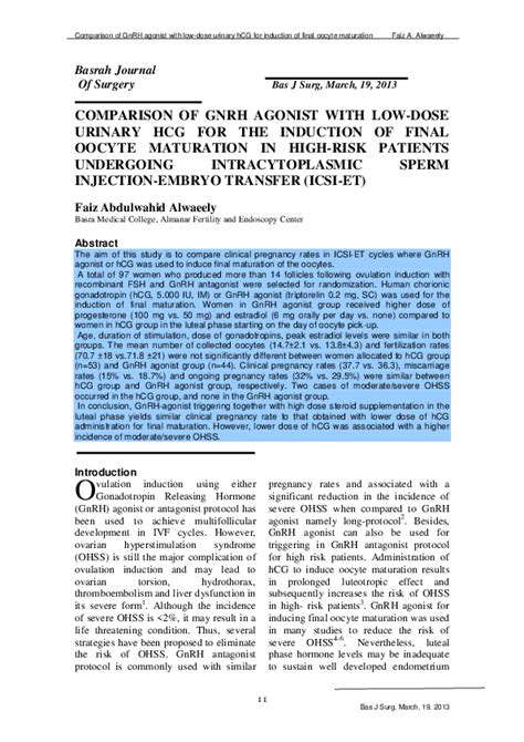 Pdf Comparison Of Gnrh Agonist With Low Dose Urinary Hcg For The Induction Of Final Oocyte