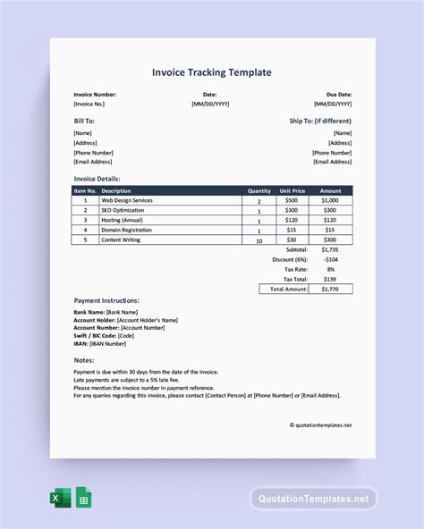 Invoice Tracking Template Excel Google Sheets