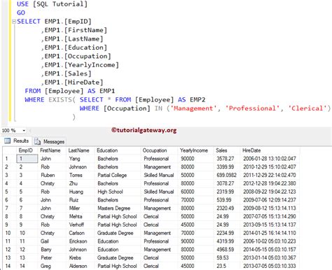 Sql Exists Operator