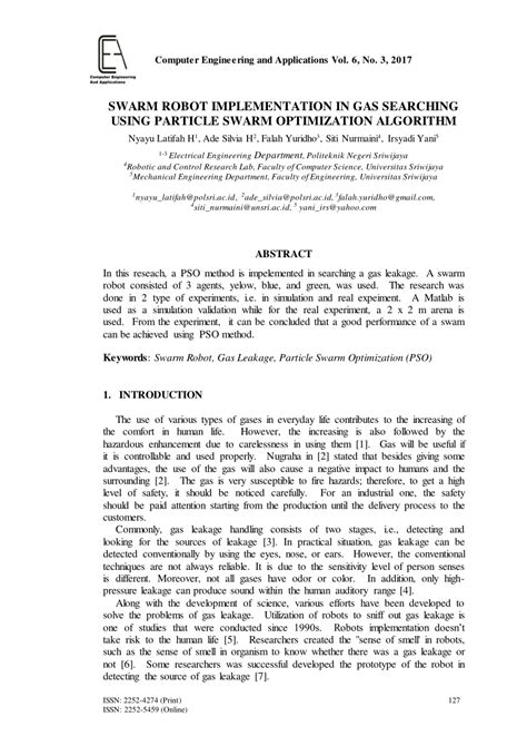 pdf swarm robot implementation in gas searching using particle swarm