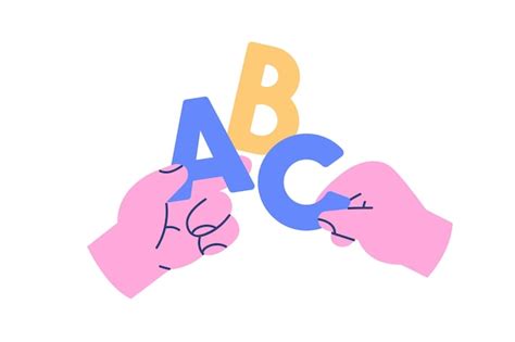 Abc 손 아이콘의 기본 알파벳 문자 어린이 교육 학습 공부를 위해 A B C를 들고 있는 팔 초심자를 위한 쉬운