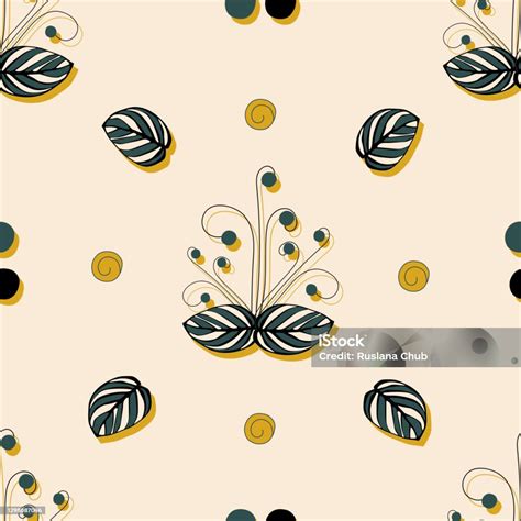 줄무늬 잎과 컬러 원의 매끄러운 패턴 섬유 직물 침대 린넨 포장지 커버 벽지에 인쇄하기위한 템플릿 벡터 그림입니다 가리키기에