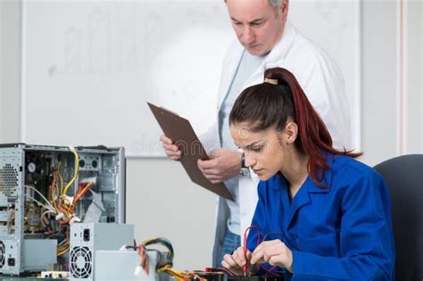Female Computer Engineer Repairing Computer Stock Photo Image Of