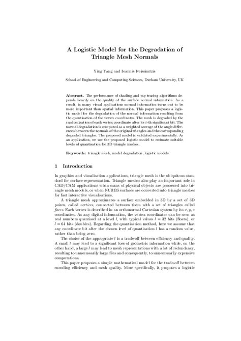 Pdf A Logistic Model For The Degradation Of Triangle Mesh Normals