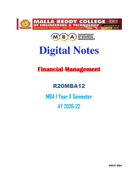 Financial Management Its Lecture Notes Digital Notes Financial