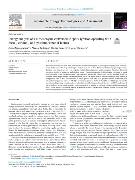 Pdf Exergy Analysis Of A Diesel Engine Converted To Spark Ignition