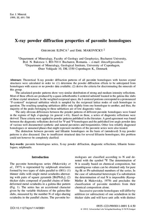 X Ray Powder Diffraction Properties Of Pavonite Homologues European Journal Of Mineralogy