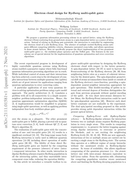 Pdf Electron Cloud Design For Rydberg Multi Qubit Gates