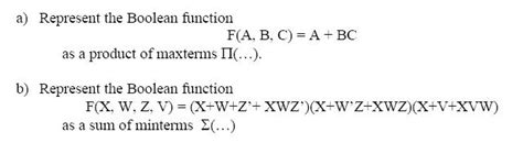 Solved A Represent The Boolean Function F A B C A BC Chegg Com