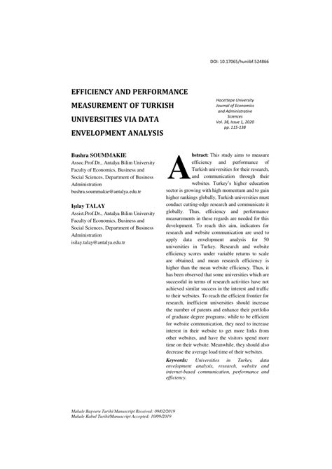 Pdf Efficiency And Performance Measurement Of Turkish Universities