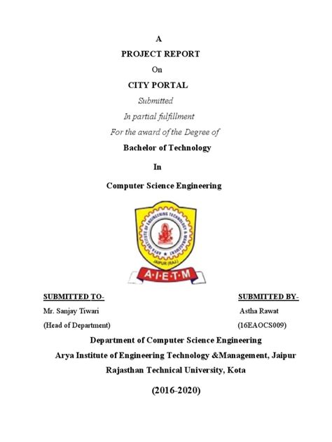 a project report submitted in partial fulfillment for the award of the
