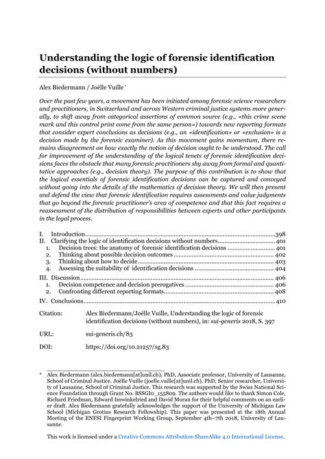 Pdf Understanding The Logic Of Forensic Identification Decisions Without Numbers