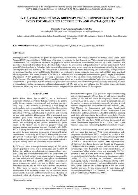 Pdf Evaluating Public Urban Green Spaces A Composite Green Space Index For Measuring