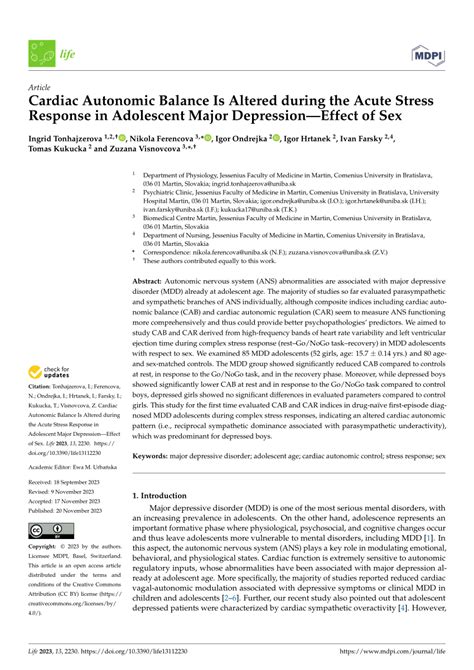 Pdf Cardiac Autonomic Balance Is Altered During The Acute Stress Response In Adolescent Major
