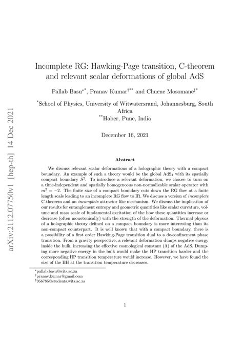 Solution Incomplete Rg Hawking Page Transition C Theorem And Relevant Scalar Deformations Of