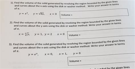 solved 1 find the volume of the solid generated by