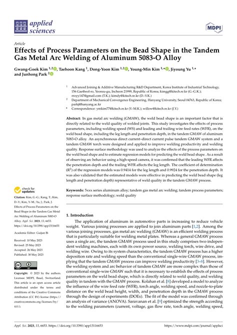 Pdf Effects Of Process Parameters On The Bead Shape In The Tandem Gas Metal Arc Welding Of
