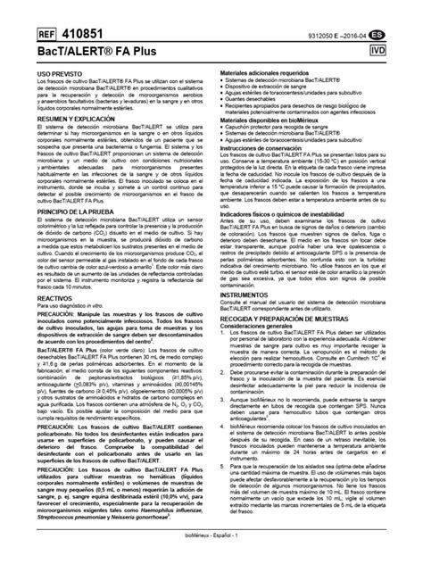 Bactalert Fa Plus Package Insert 9312050 E Es 410851 Pdf