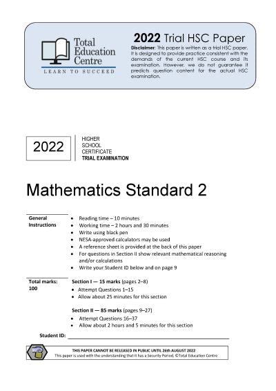 2022 maths standard 2 hsc trial total education centre