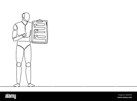 Single Continuous Line Drawing Robots Standing And Pointing Clipboard Modern Robotics