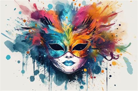 베네치아 마스크 카니발 다채로운 스플래시 아트 생성 Ai 프리미엄 사진
