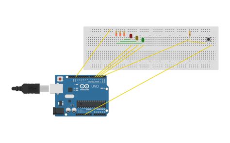 circuit design secuencia de leds con pulsador tinkercad