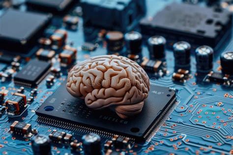 A Human Brain Model Sits Atop A Circuit Board Representing The