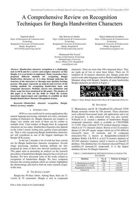 Pdf A Comprehensive Review On Recognition Techniques For Bangla Handwritten Characters