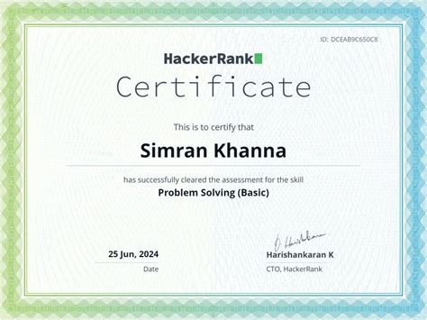 Coding Problemsolving Hackerrank Achievement Continuouslearning Simran Khanna