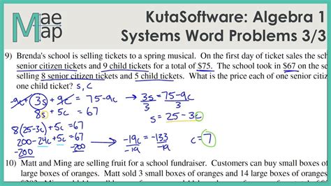 Kutasoftware Algebra 2 Systems Of Equations Word Problems Part 3