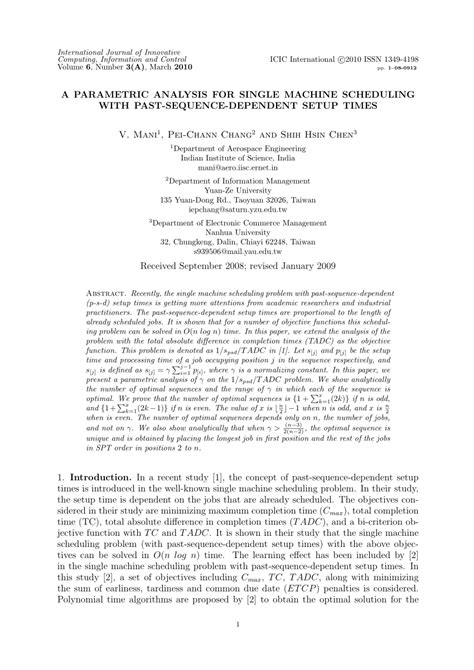 pdf a parametric analysis for single machine scheduling with past