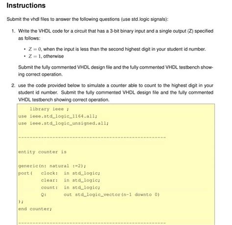 Solved Nstructions Submit The Vhdl Files To Answer The