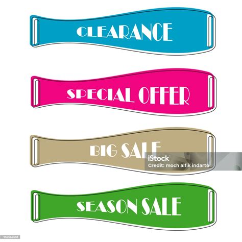 집합이 평면 선형 승진 리본 배너 스크롤 가격 태그 스티커 뱃지 포스터 절연 배경 가격에 대한 스톡 벡터 아트 및 기타 이미지 가격 계절 디자인 Istock
