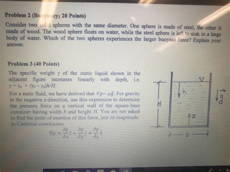 solved problem 2 buoysacy 20 points consider two solid