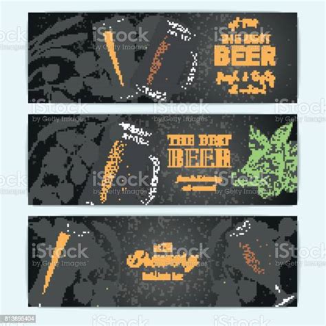 가로 배너 맥주 안경 보 리와 홉 설정합니다 벡터 일러스트 스케치 스타일입니다 손으로 그려 다채로운 맥주 배너 새겨진된 스타일 이미지입니다 맥주에 대한 스톡 벡터 아트 및