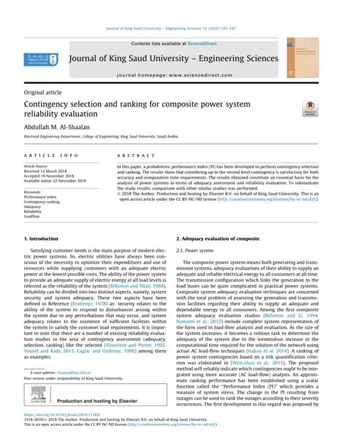 Pdf Contingency Selection And Ranking For Composite Power System Reliability Evaluation