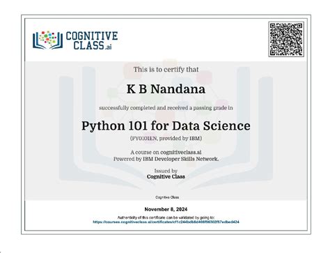 Ibm Cognitiveclass Python Datascience Continuouslearning Certification K B Nandana