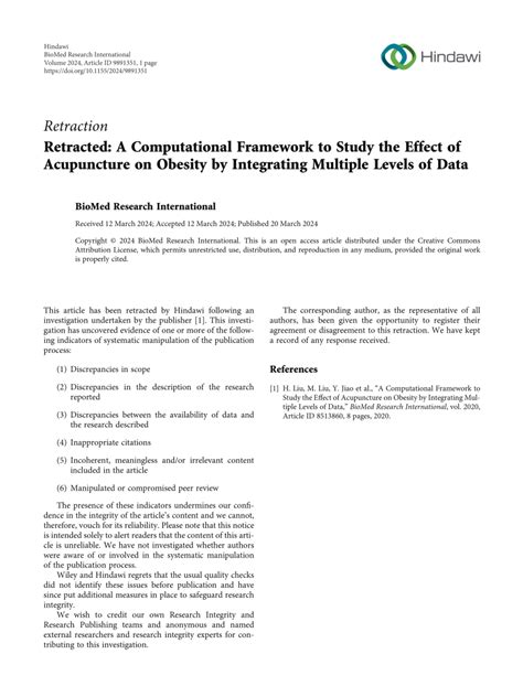 PDF Retracted A Computational Framework To Study The Effect Of Acupuncture On Obesity By