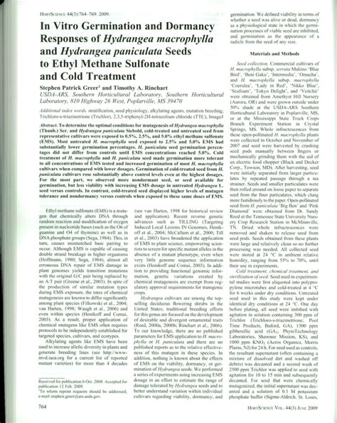 Pdf In Vitro Germination And Dormancy Responses Of Hydrangea